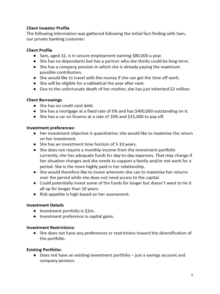 Task 2 - Client Investor Profile v0.2 (UPDATED APR 23) | PDF | Investing | Business