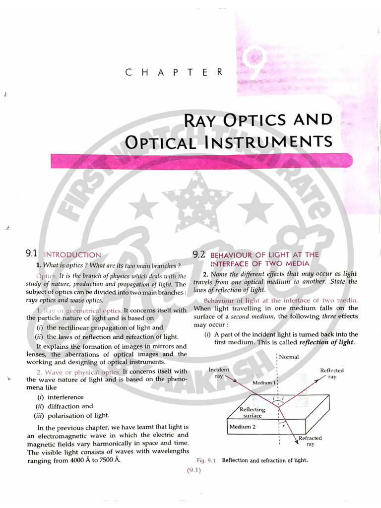 Chapter 9 Ray Optics Pdf