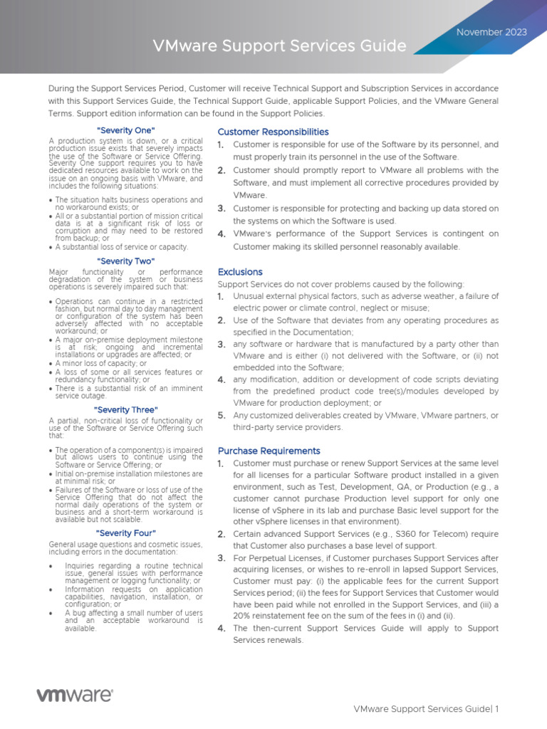 Vmware Support Services Guide | PDF