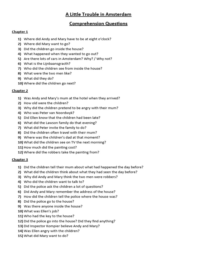 Comprehension Questions A Little Trouble in Amsterdam | PDF