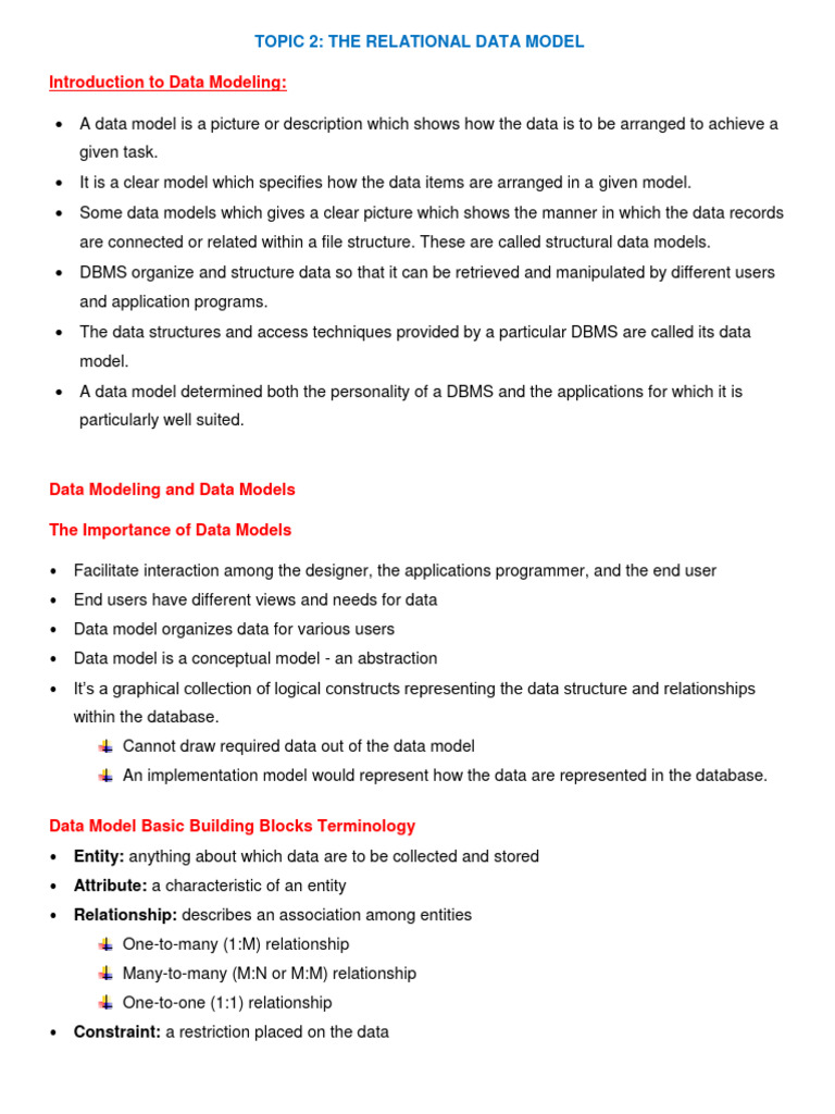 Topic 2 The Relational Data Model 1 Pdf Relational Model