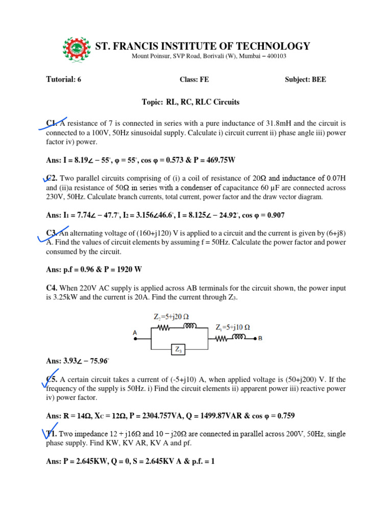 BEE Tutorial 6 | PDF | Inductor | Electrical Impedance