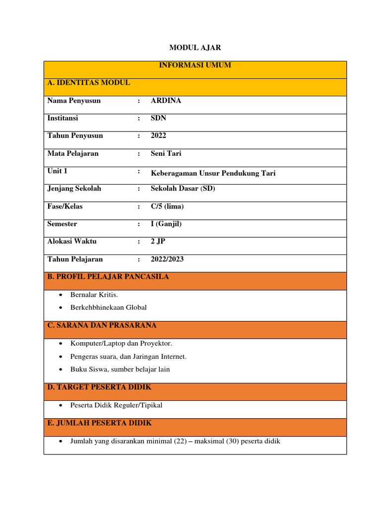 Modul Ajar Informasi Umum A Identitas Mo | PDF