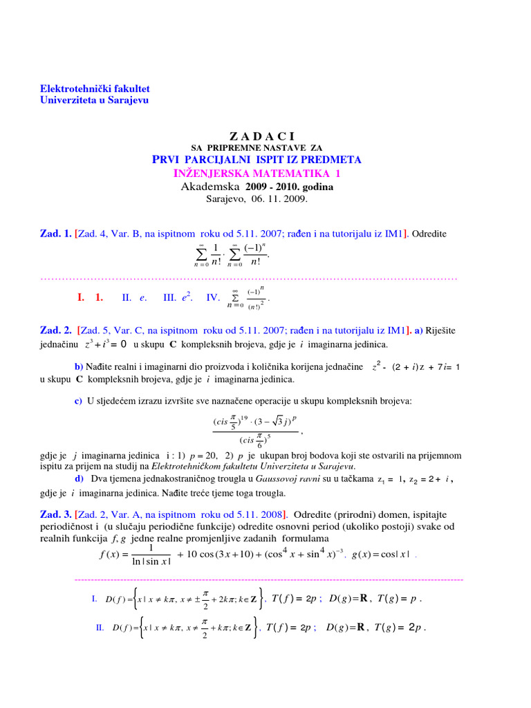 Zadaci Sa Pripremne Nastave Iz IM1 Odrzane 6. 11. 2009 | PDF