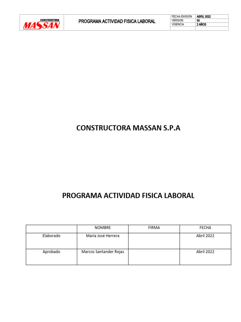 Programa de Actividad Física Laboral | PDF | Ejercicio aerobico ...