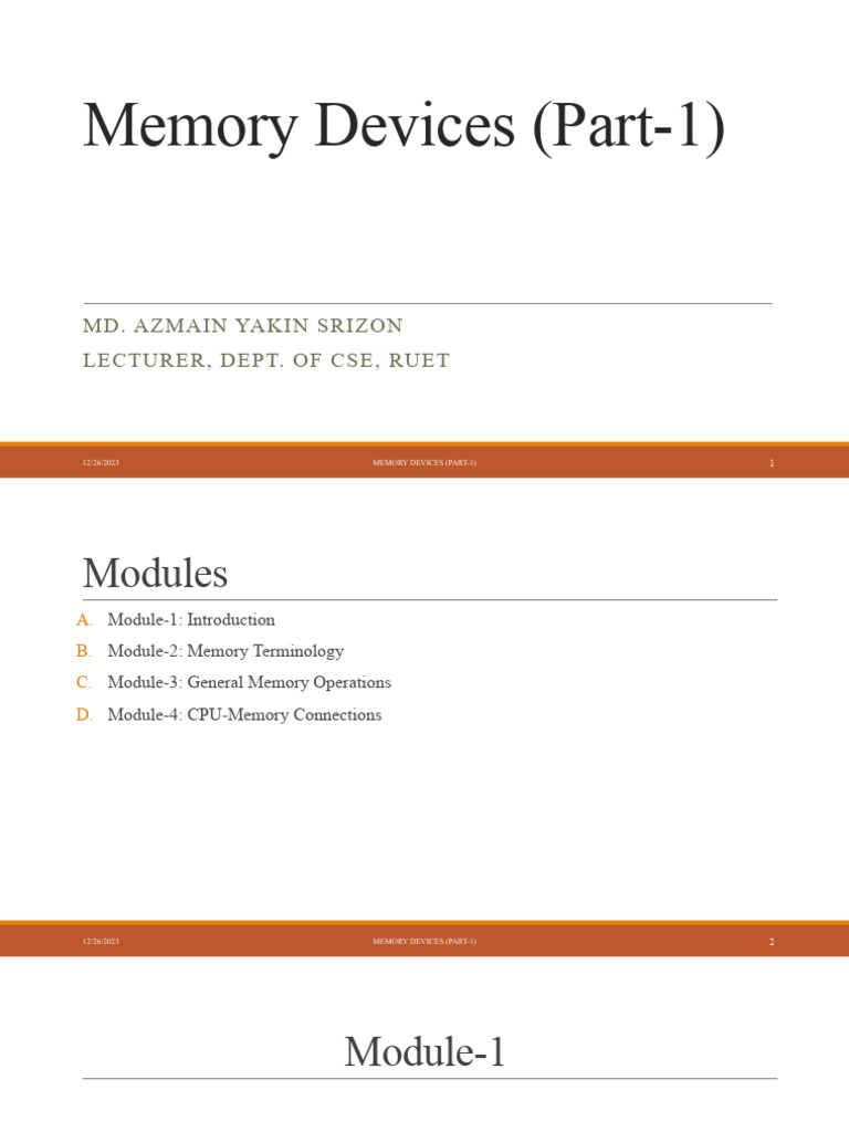 Part 1 Memory Devices Pdf Computer Data Storage Bit