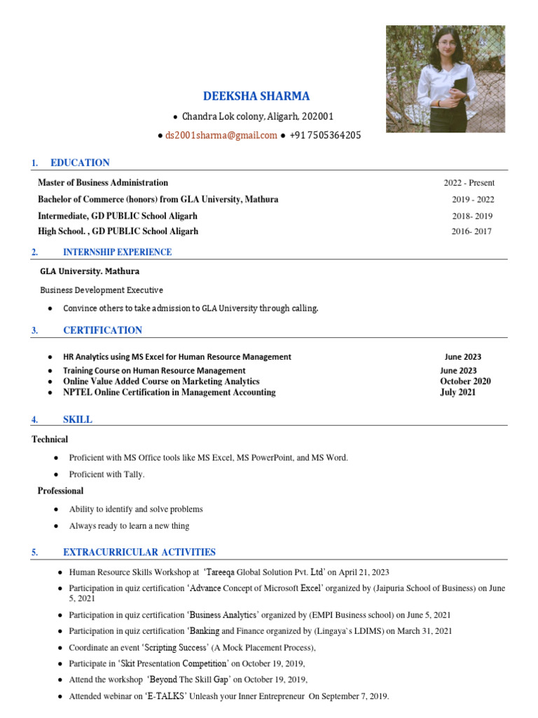 Deeksha Sharma's MBA Resume and Skills | PDF | Analytics | Economies