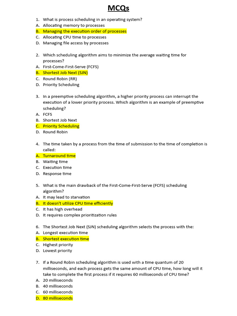 OS MCQ Important | PDF | Scheduling (Computing) | Thread (Computing)