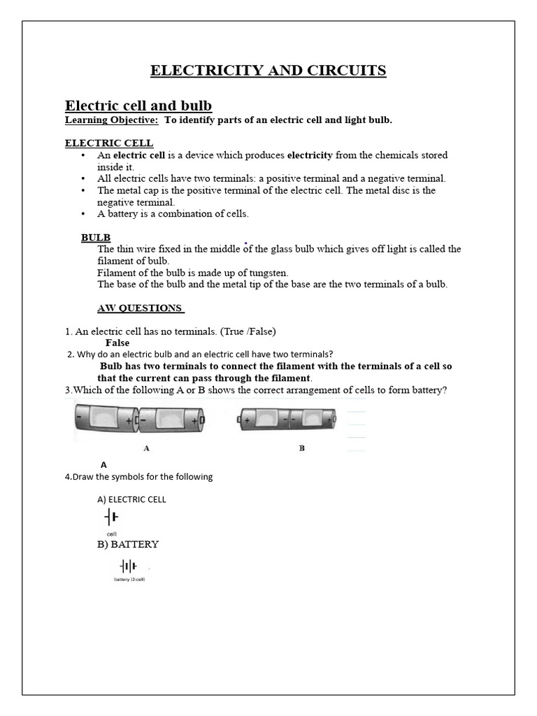 Electric Current and Circuits Notes | PDF | Incandescent Light Bulb ...