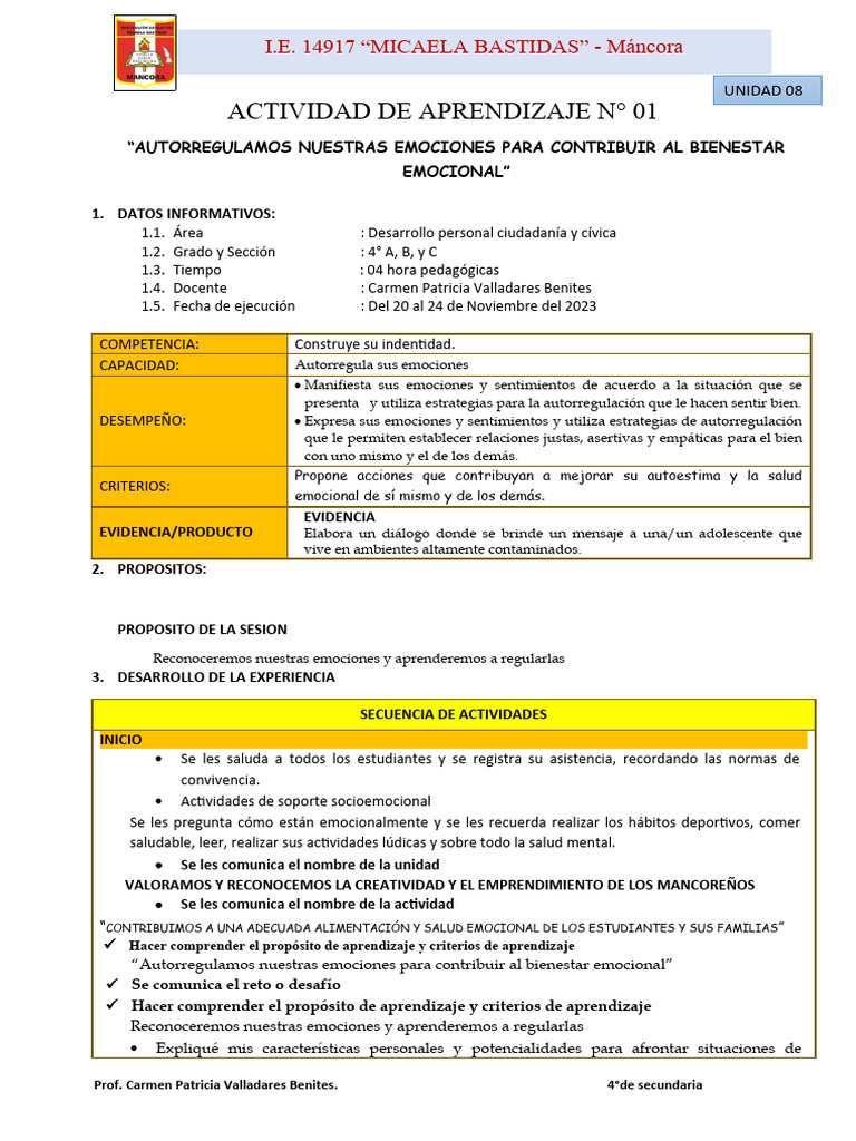 4 Actividad de Aprendizaje 08 | PDF | Las emociones | Aprendizaje