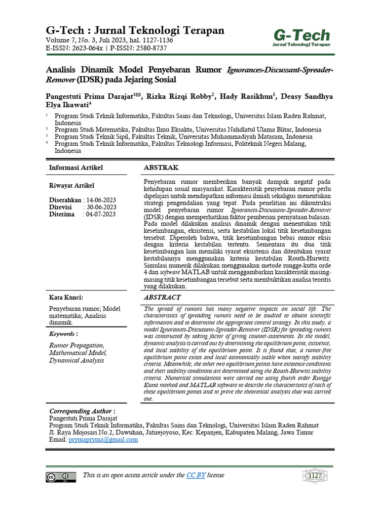 G-Tech: Jurnal Teknologi Terapan: Remover (IDSR) Pada Jejaring Sosial | PDF | Metode & Bahan ...