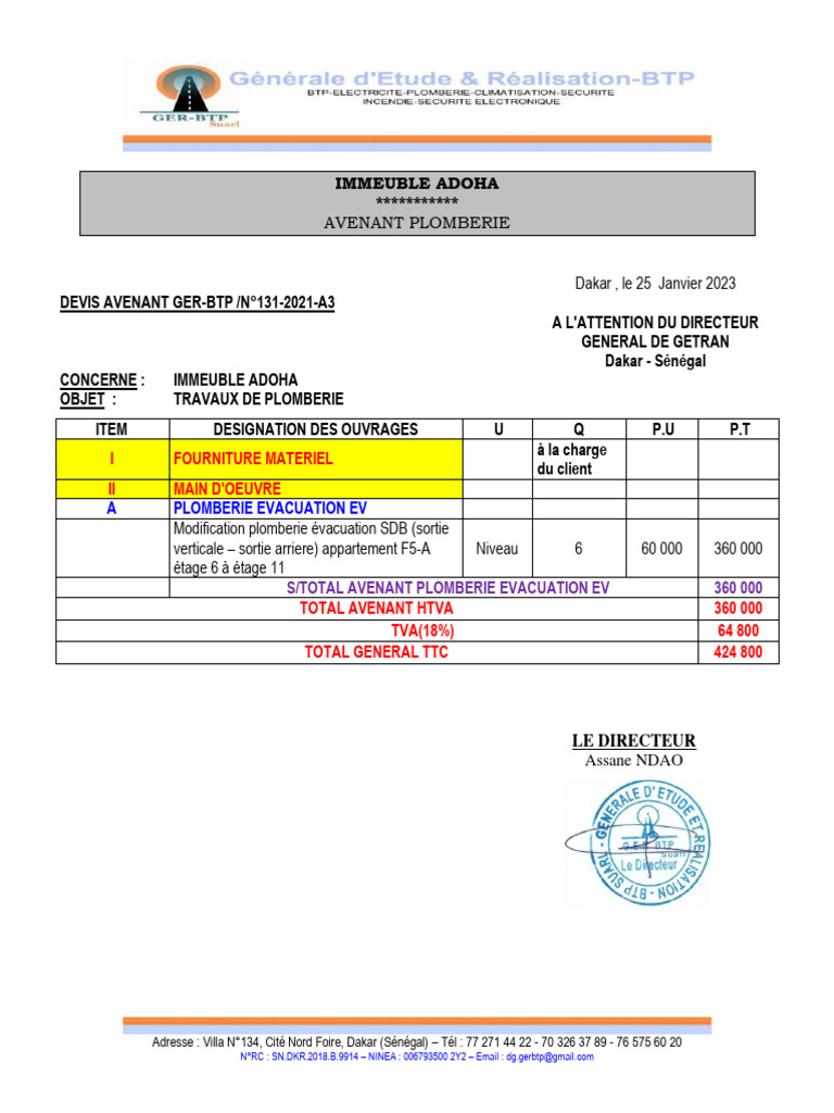 Avenant GETRAN NÂ 131 A3 | PDF