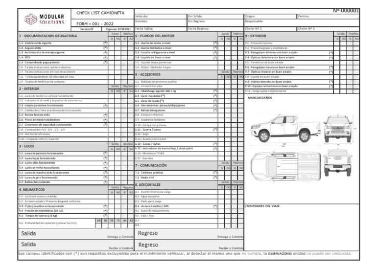Check List Camioneta MODULAR SOLUTIONS S.R.L. | PDF | Vehículos ... Check List Camioneta MODULAR SOLUTIONS S.R.L. | PDF | Vehículos ...
