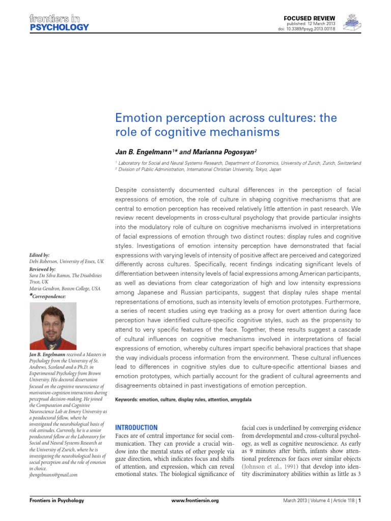 Emotion Perception Across Cultures The Role of Cognitive Mechanisms | PDF
