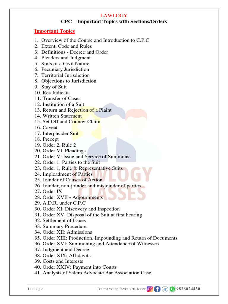 CPC - Important Topics, Sections and Orders | PDF | Lawsuit | Judgment (Law)