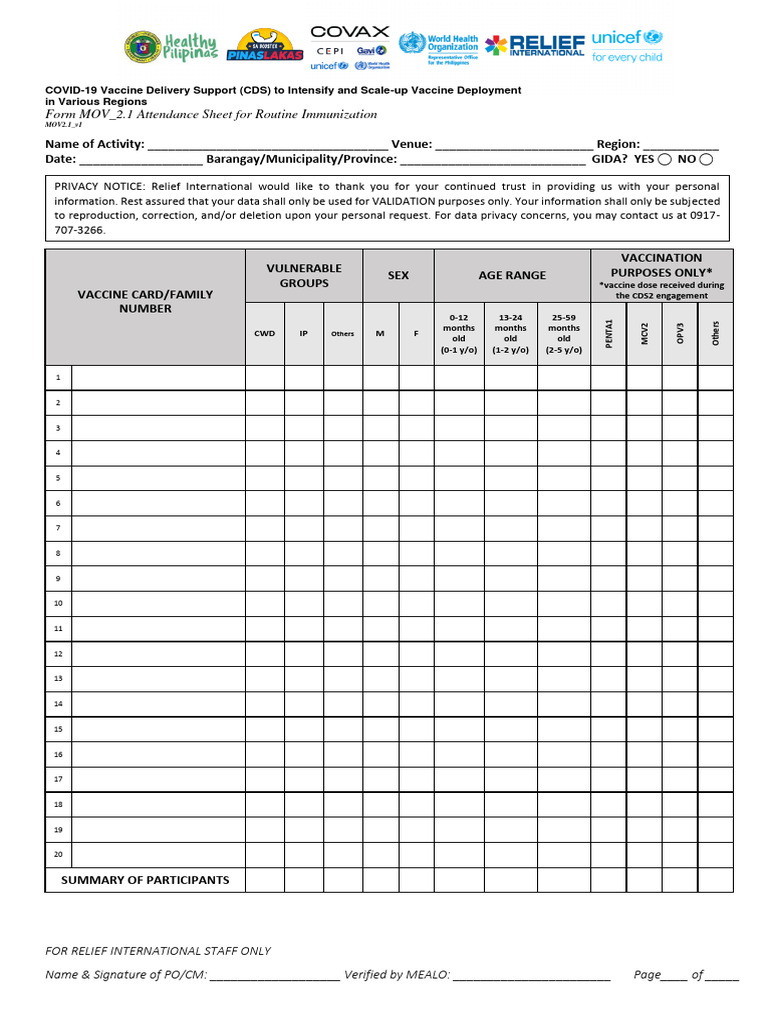 COVID-19 Vaccine Attendance Record Form | PDF | Medicine | Health Sciences