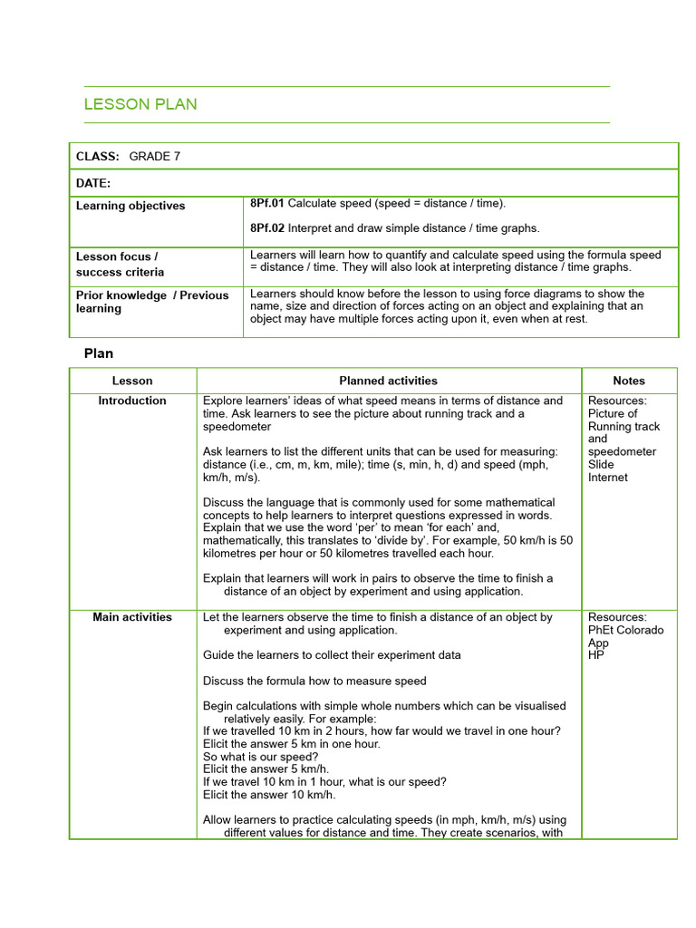 Lesson Plan Speed | PDF
