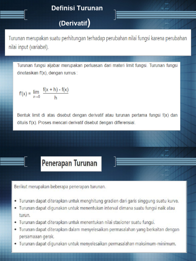 Definisi dan Rumus Dasar Turunan | PDF | Metode & Bahan Ajar
