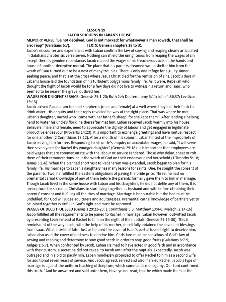 Adult STS Jacob's Sojourn in Laban's House - Lesson 19 | PDF | Jacob ... Adult STS Jacob's Sojourn in Laban's House - Lesson 19 | PDF | Jacob ...