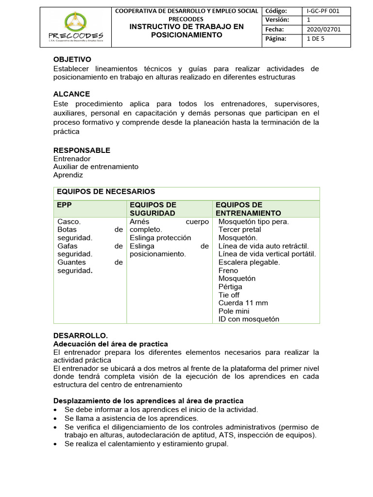 Anexo 1 Instructivo Trabajo en Posicionamiento | PDF | Escalera