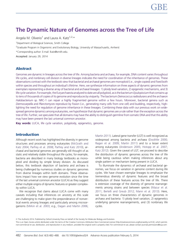 The Dynamic Nature of Genomes Across The Tree of Life | PDF