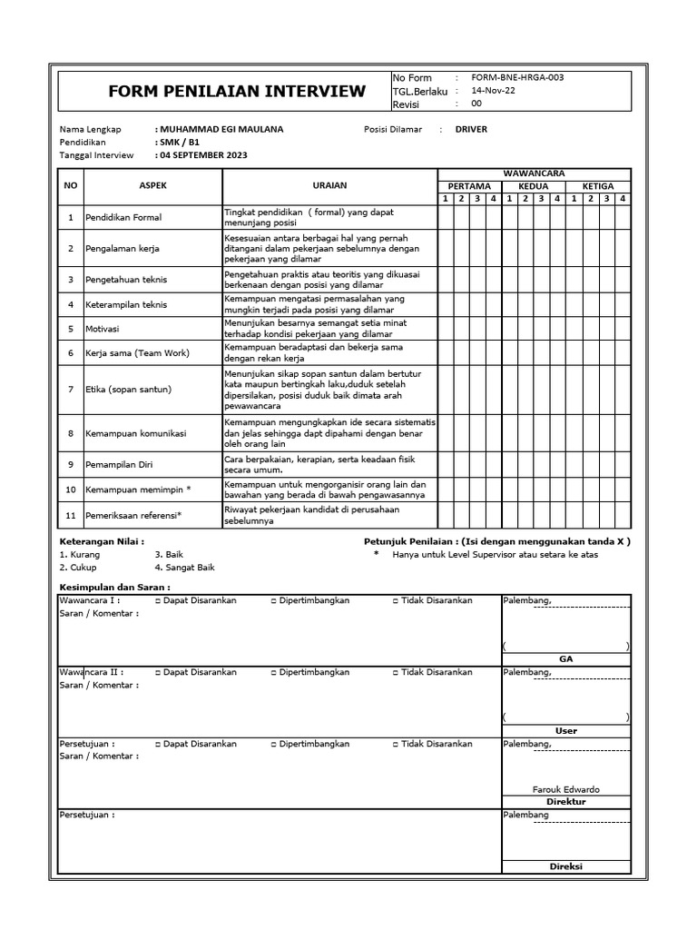 HR - 003 Form Penilaian Interview | PDF