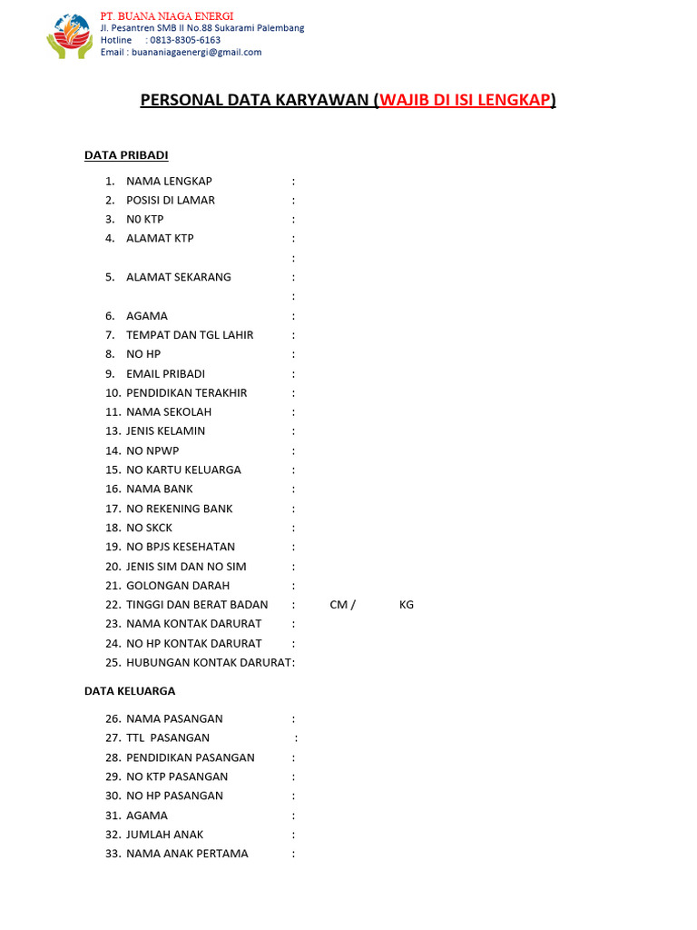 HR - 001 Data Informasi Karyawan | PDF