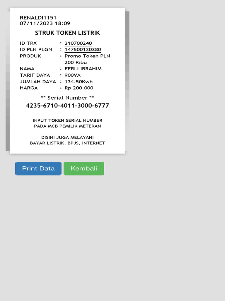 Cetak Struk - Token PLN Promo | PDF
