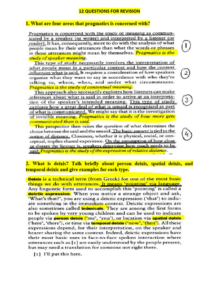 Key - Questions For Revision (Pragmatics) | PDF