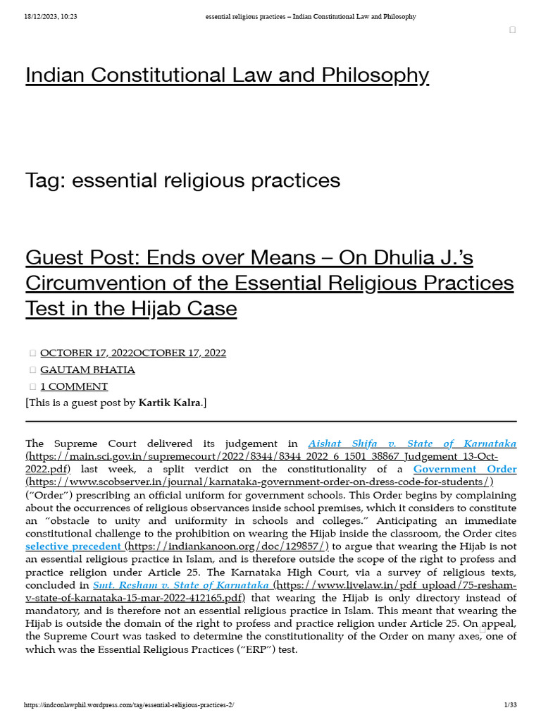 Essential Religious Practices - Indian Constitutional Law and ...