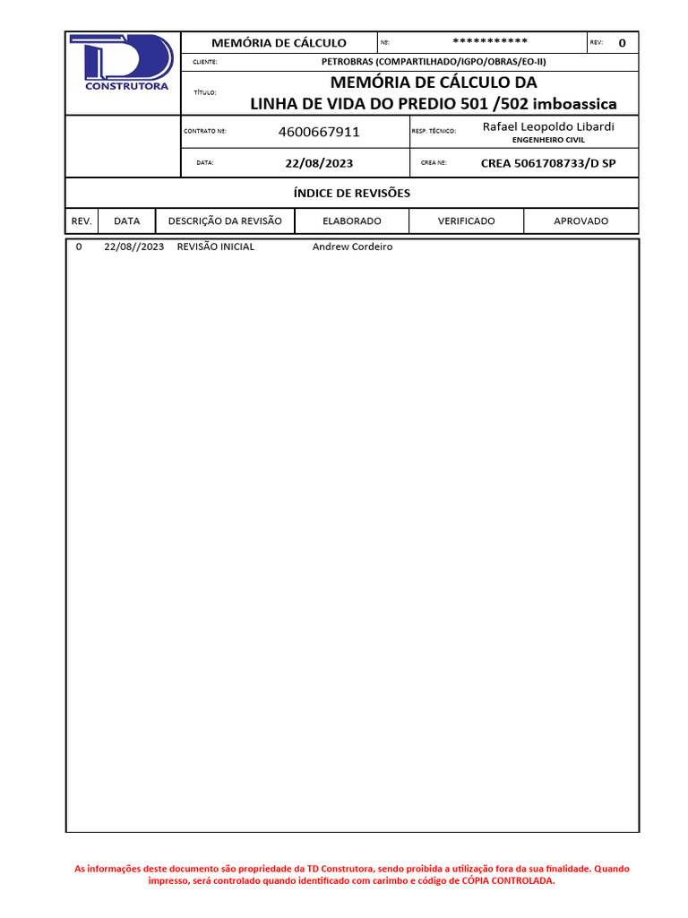 Projeto de Linha de Vida Predio 501 | PDF | Massa | Vida