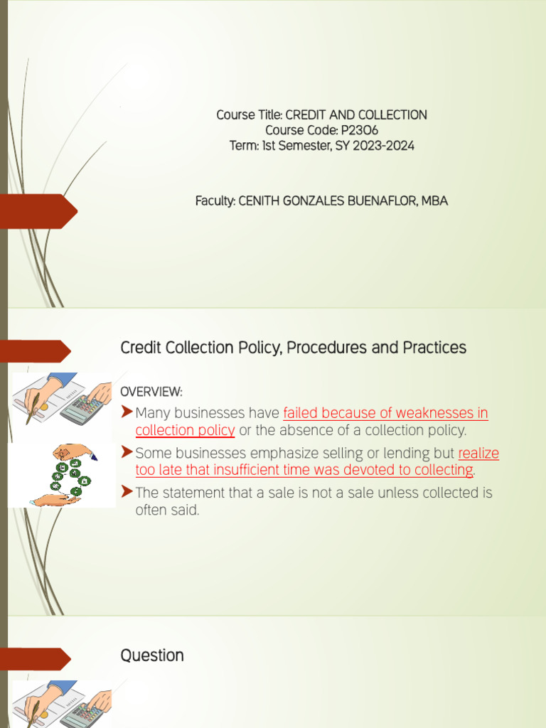 Credit Collection Policy Procedures and Practices | PDF | Credit ...