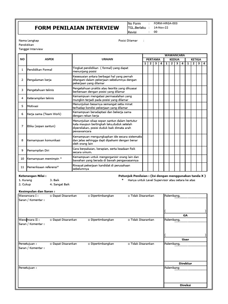 HR - 003 Form Penilaian Interview | PDF