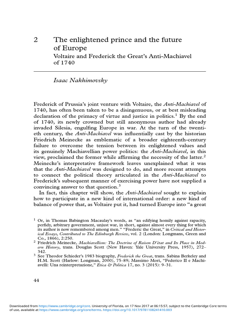 Voltaire and Frederick's Anti-Machiavel Analysis | PDF | Voltaire ...