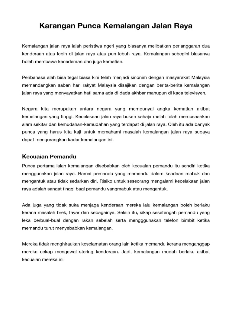 Karangan Punca Kemalangan Jalan Raya | PDF