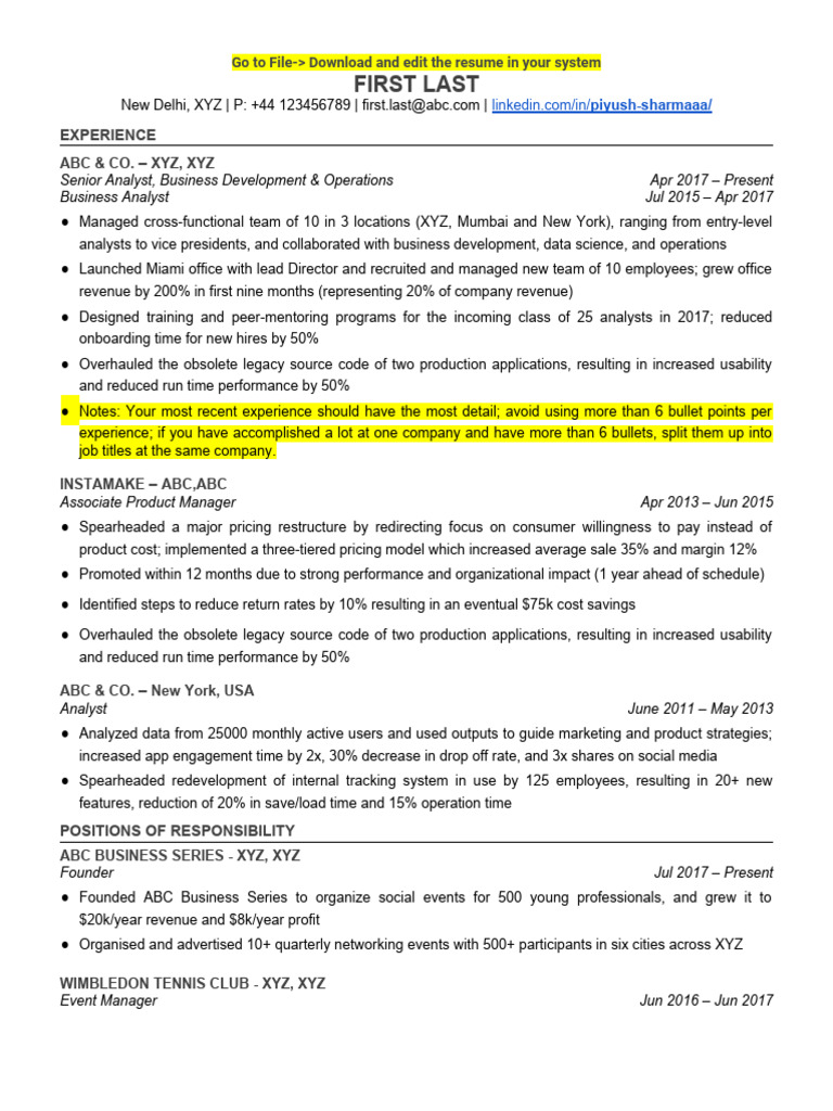 Resume Template Top MNC's | PDF | Business | Computing