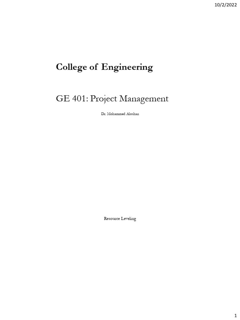 L20 Resources Leveling | PDF