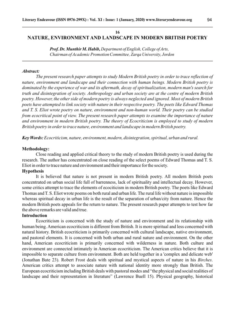 Nature in Modern British Poetry | PDF | Ecocriticism | T. S. Eliot