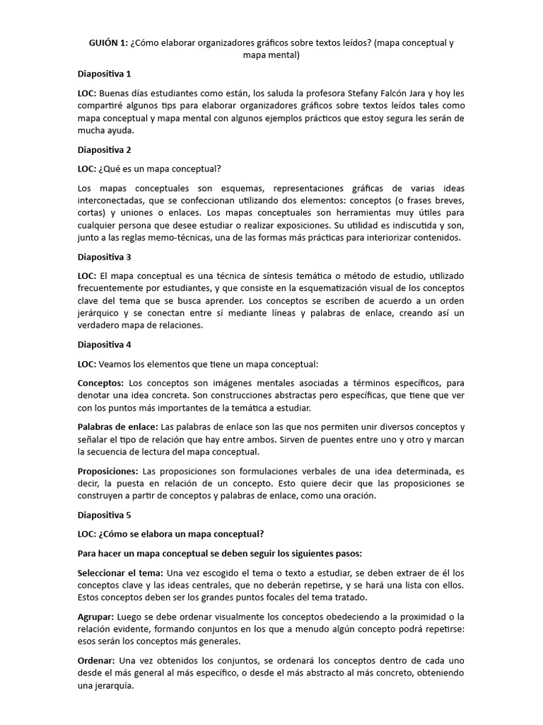 GUIÓN DE CÓMO ELABORAR ORGANIZADORES GRÁFICOS SOBRE TEXTOS LEÍDOS MAPA CONCEPTUAL Y MAPA MENTAL ...