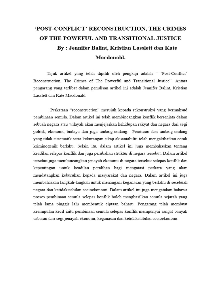Post-Conflict' Reconstruction, The Crimes of The Powerful and ...