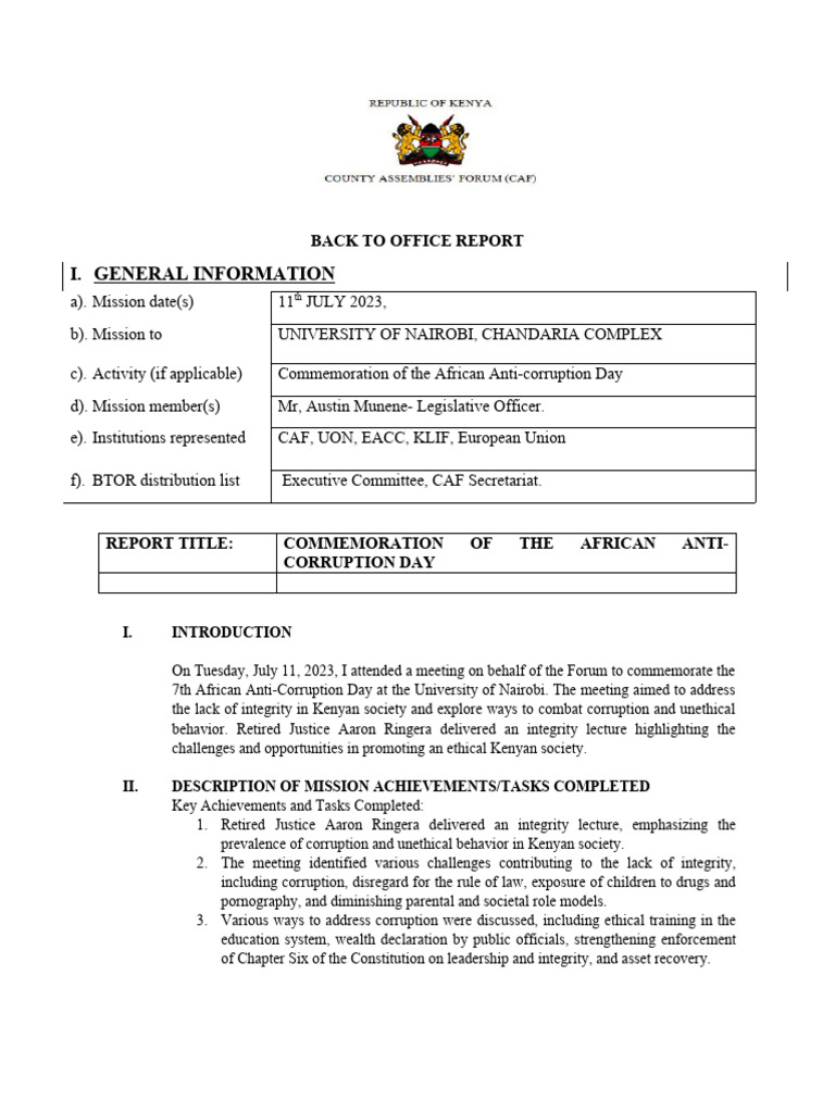 General Information: Back To Office Report | PDF | Business | Politics