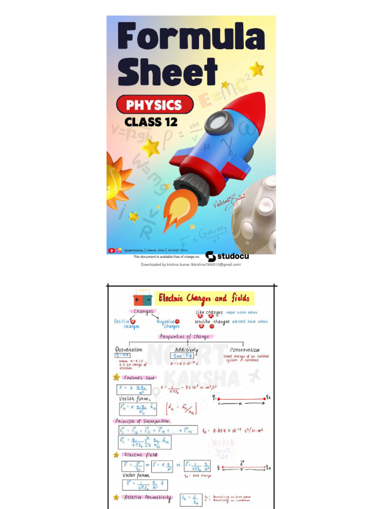 Ncert Kaksha Formula Sheets Physics Class 12th Notes | PDF