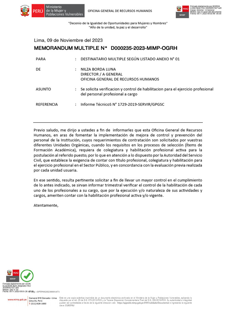 Memorandum Multiple-000235-2023-Ogrh | PDF | Género | Estudios de género