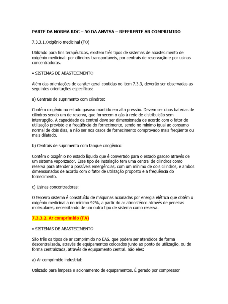 RDC-50 Referente A Ar Comprimido | PDF | Oxigênio | Bomba