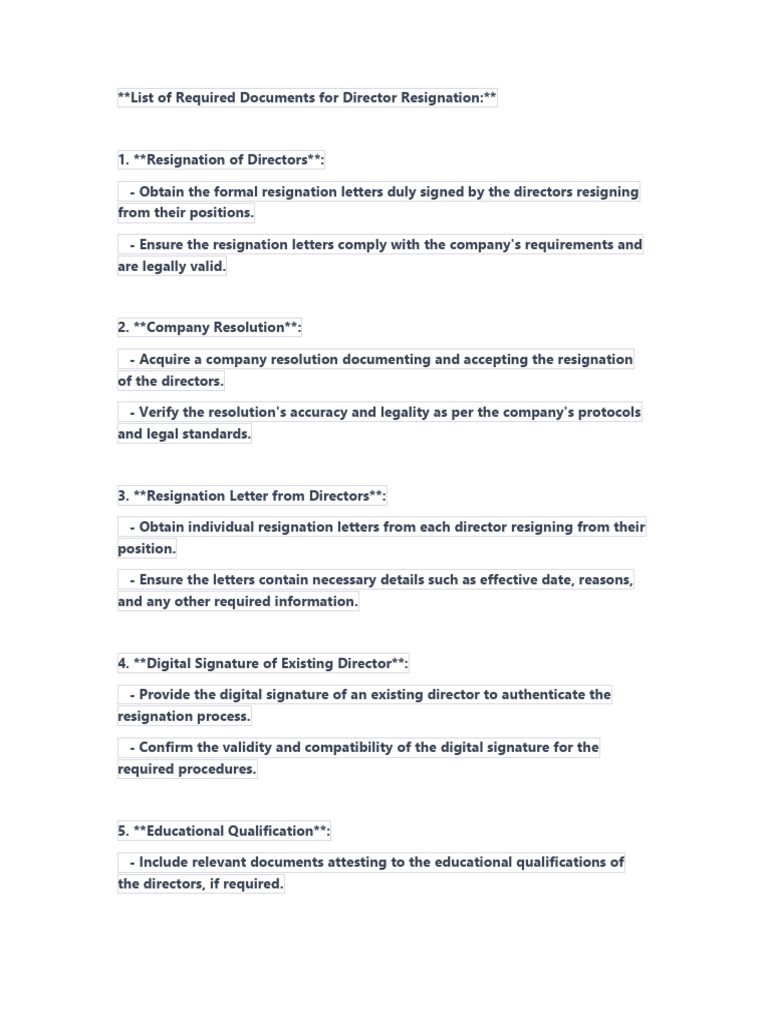 Resignation of Director Checklist | PDF | Law