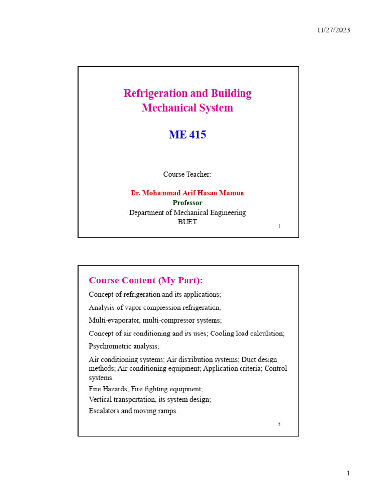 Refrizaration Lecture 1 2023 Pdf Refrigeration Air Conditioning