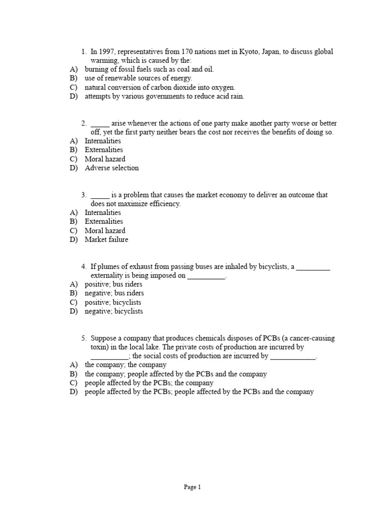 Chapter 05 - Externalities - Problems and Solutions | PDF | Externality | Marginal Cost