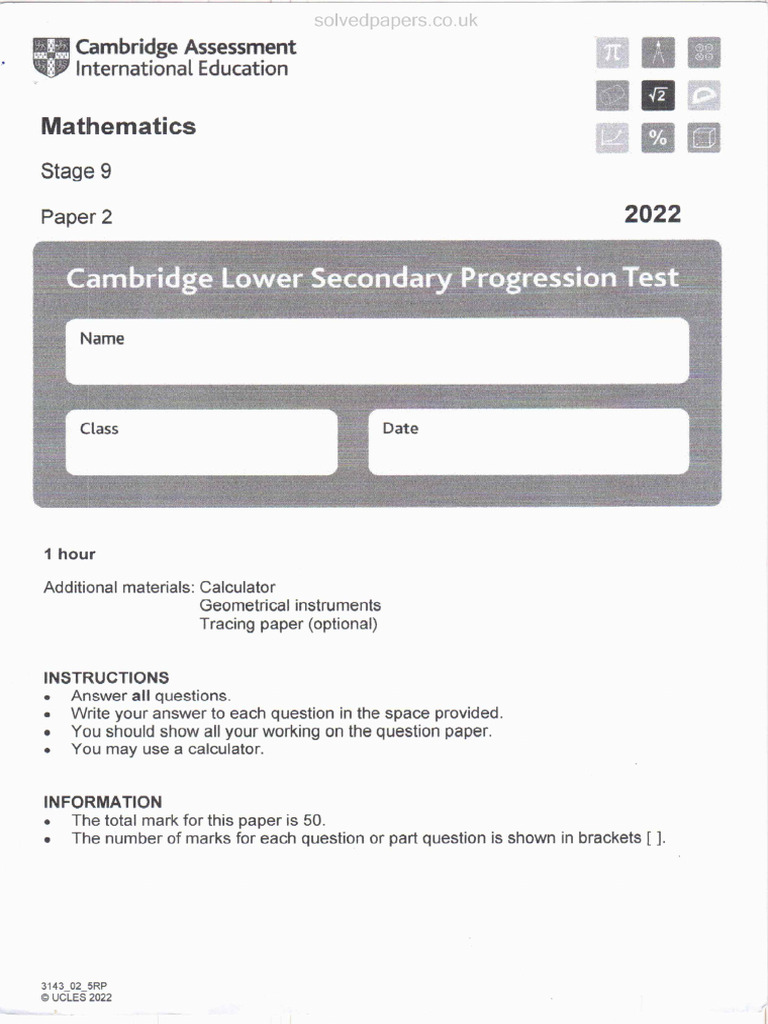 Stage 9 Mathematics P2 2022 Solved | PDF