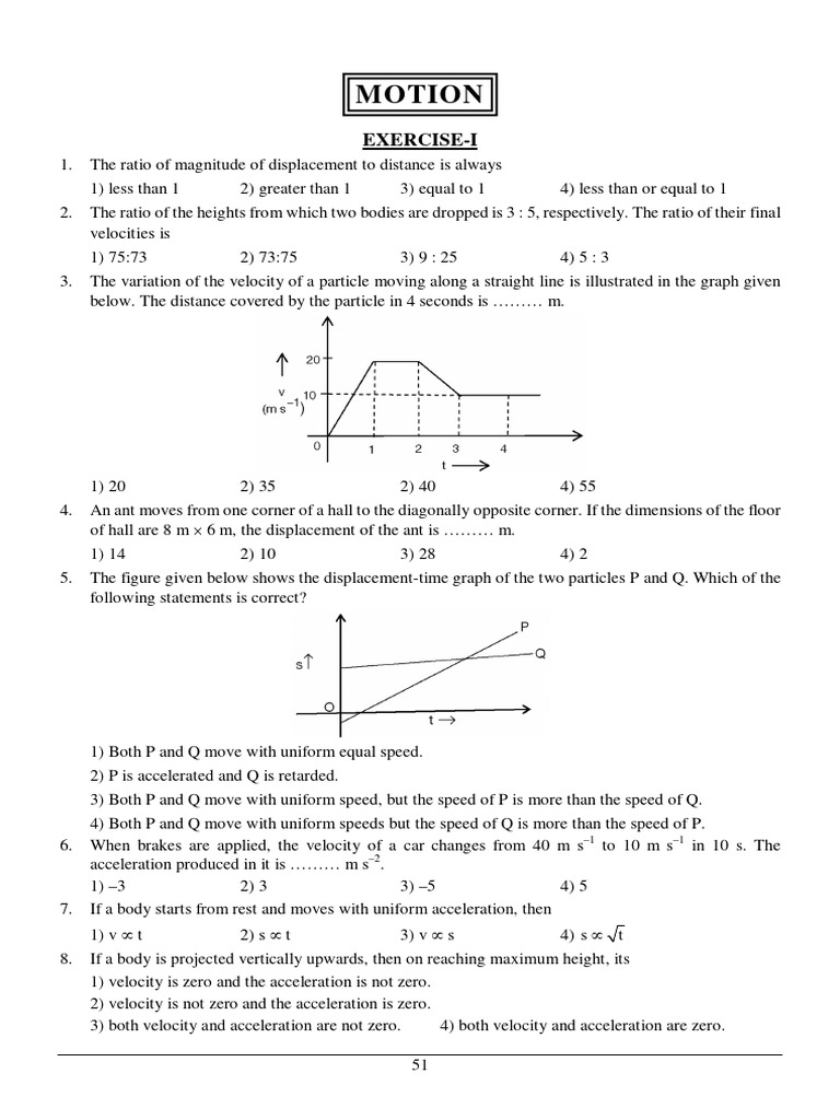 Motion: Exercise-I | PDF | Acceleration | Velocity