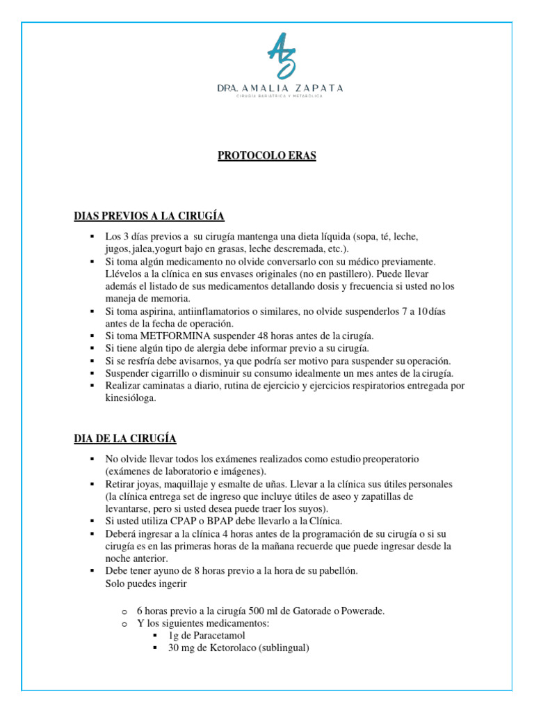 Indicaciones Pre y Post Operatorio 2023 | PDF | Medicamentos con receta ...